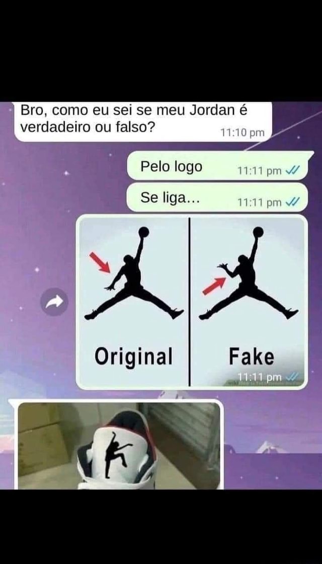 Bro, como eu sei se meu Jordan é verdadeiro ou falso? "TO I Pelo logo ...