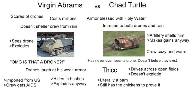Virgin Abrams vs Chad Turtle Scared of drones Costs millions Armor ...