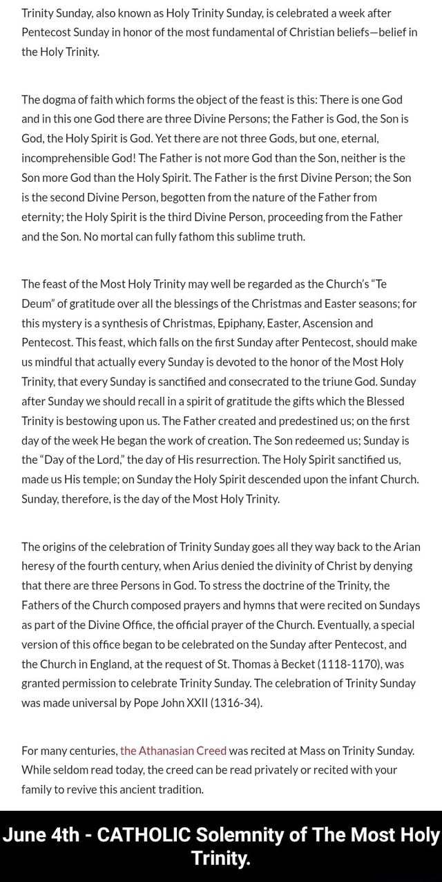 Trinity Sunday, also known as Holy Trinity Sunday, is celebrated a week ...