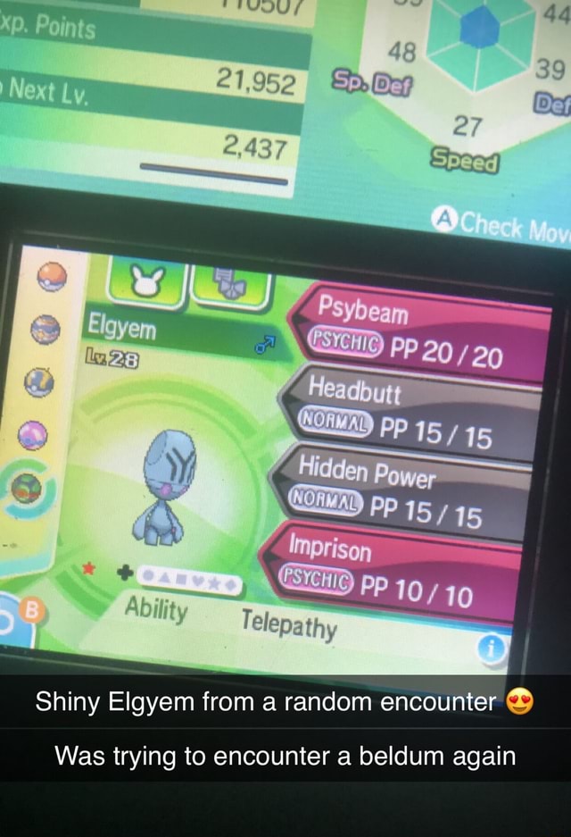 Shiny Elgyem from a random encounter © Was trying to encounter a beldum ...