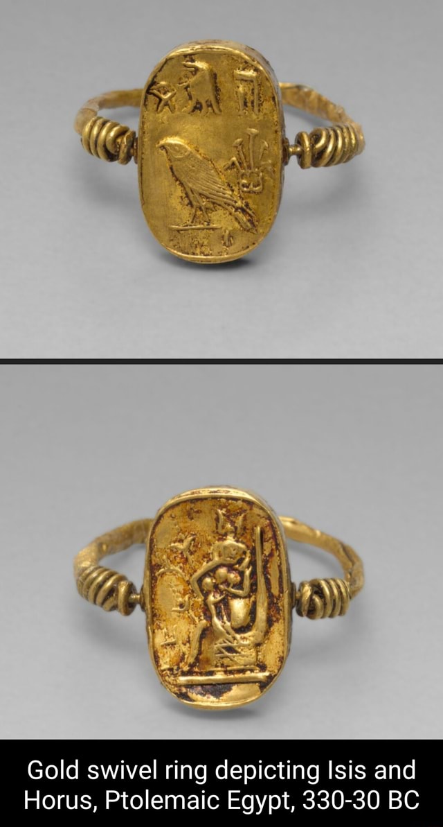 Gold swivel ring depicting Isis and Horus, Ptolemaic Egypt, 330-30 BC ...