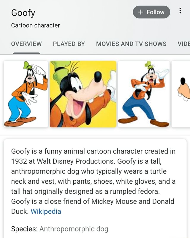 I Goofy is a funny animal cartoon character created in 1932 at Walt ...