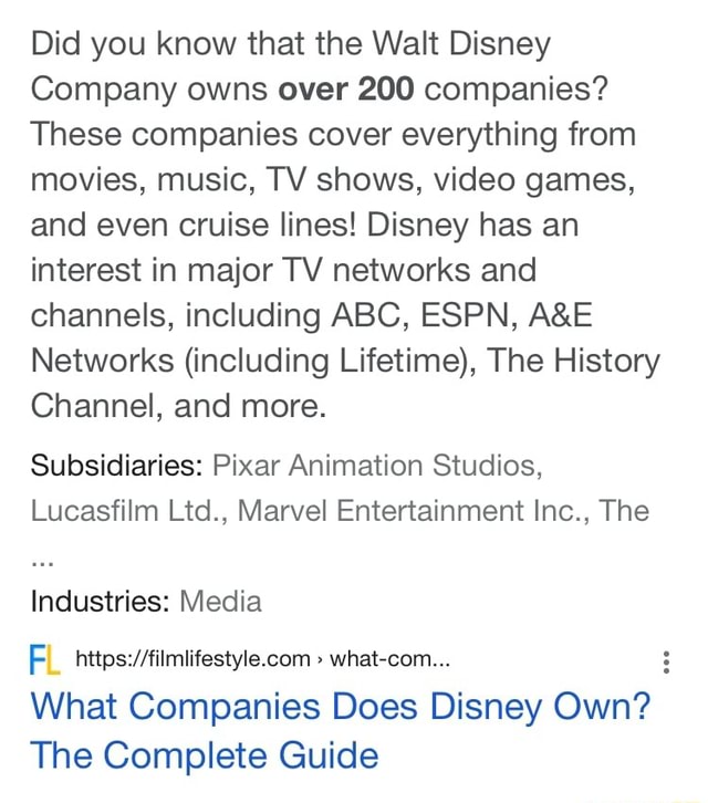 Did you know that the Walt Disney Company owns over 200 companies ...