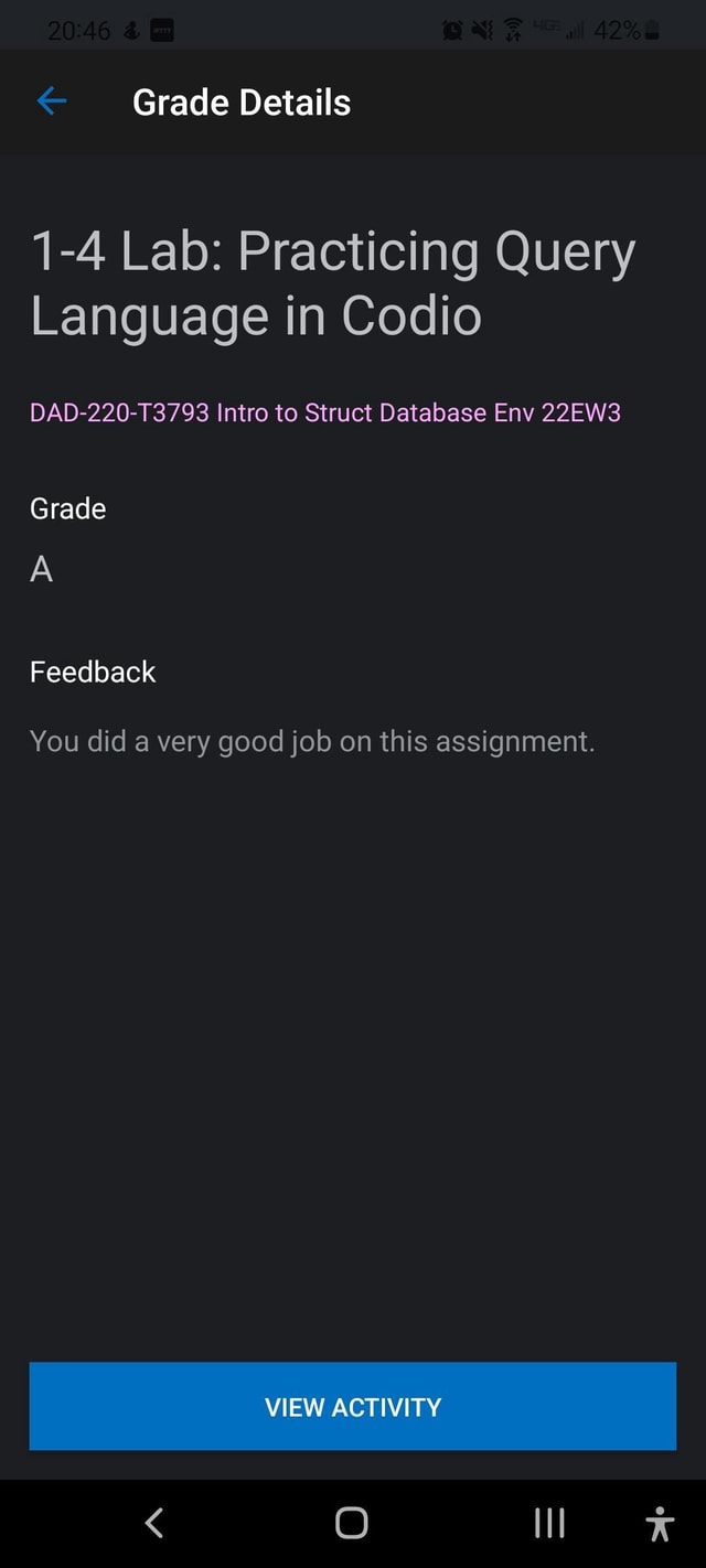 So, after 7 years, I completed my first week and got A's on everything. 7 more weeks to go ...