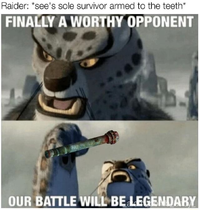 Raider: *see's sole survivor armed to the teeth* FINALLY A WORTHY ...