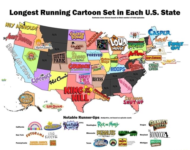 Longest Running Cartoon Set in Each U.S. State Cartoons wore chosen ...