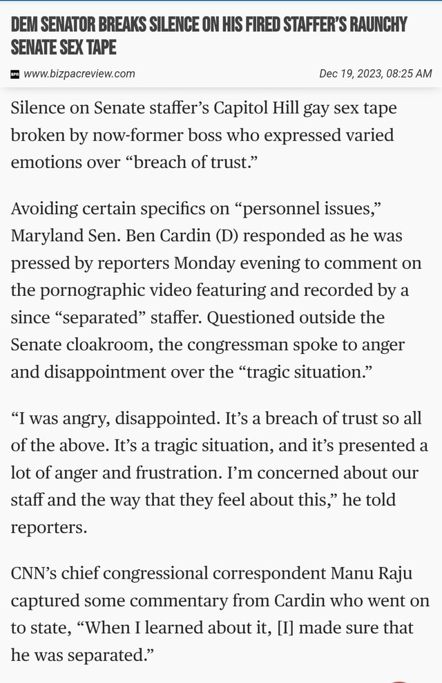 DEM SENATOR BREAKS SILENCE ON HIS FIRED STAFFER'S RAUNCHY SENATE SEX ...