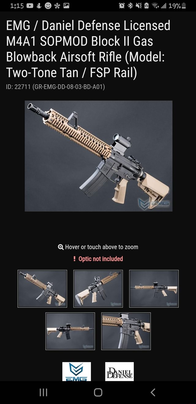 Ul @ ll EMG / Daniel Defense Licensed M4A1 SOPMOD Block Il Gas Blowback Airsoft Rifle (Model ...