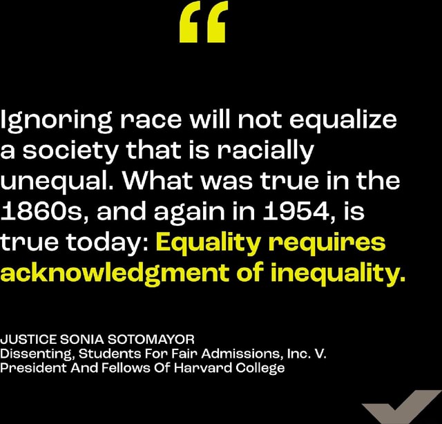 Ignoring race will not equalize a society that is racially unequal ...