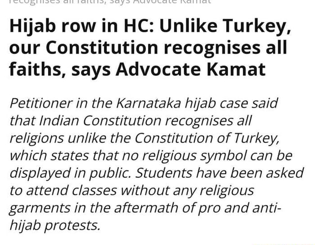 Hijab Row In Hc Unlike Turkey Our Constitution Recognises All Faiths
