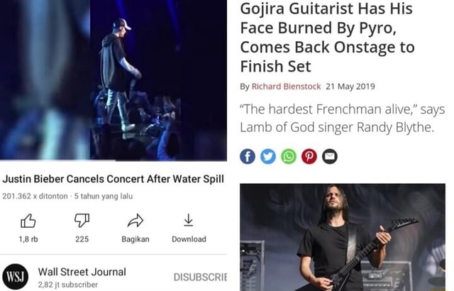 Gojira Guitarist Has His Face Burned By Pyro, Comes Back Onstage to ...