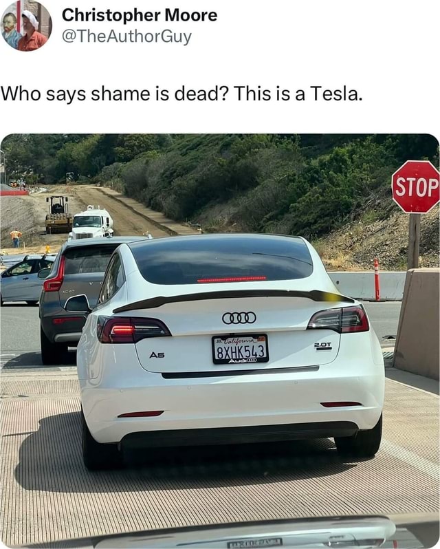 Christopher Moore @TheAuthorGuy Who says shame is dead? This is a Tesla ...