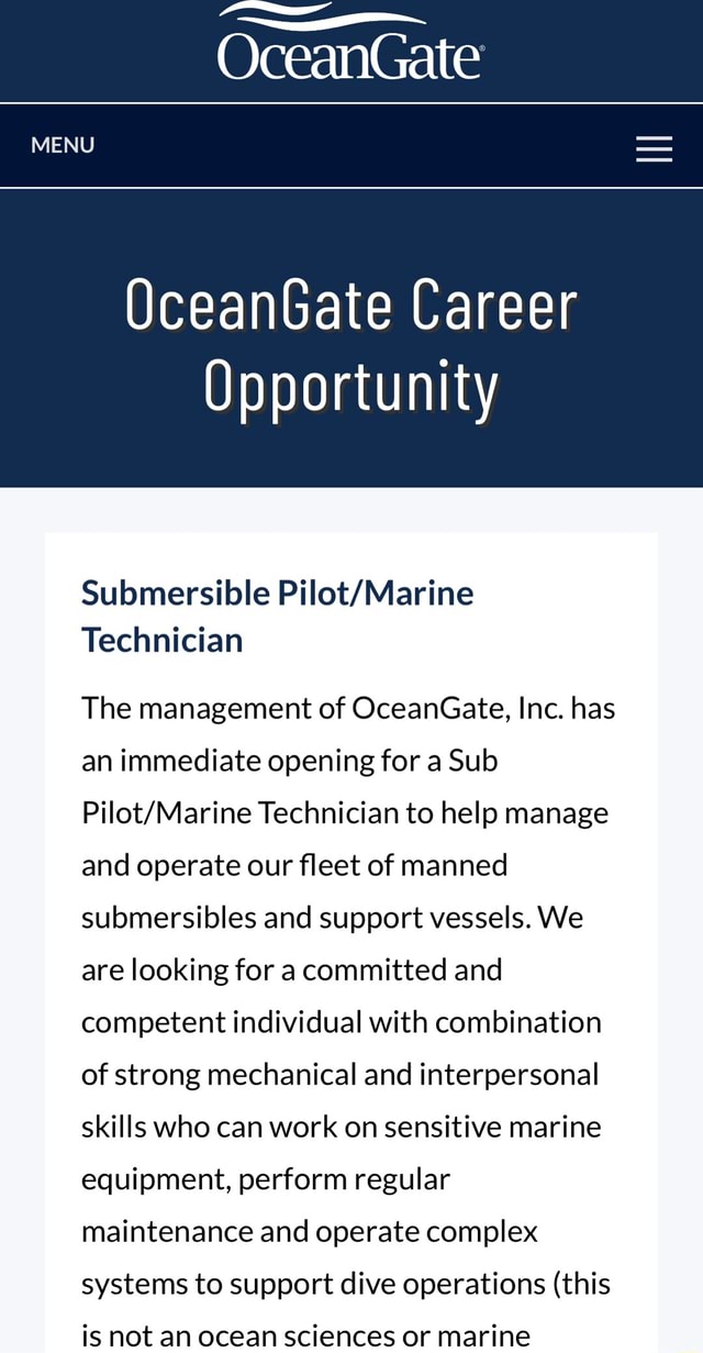 OceanGate MENU OceanGate Career Opportunity Submersible Technician The ...