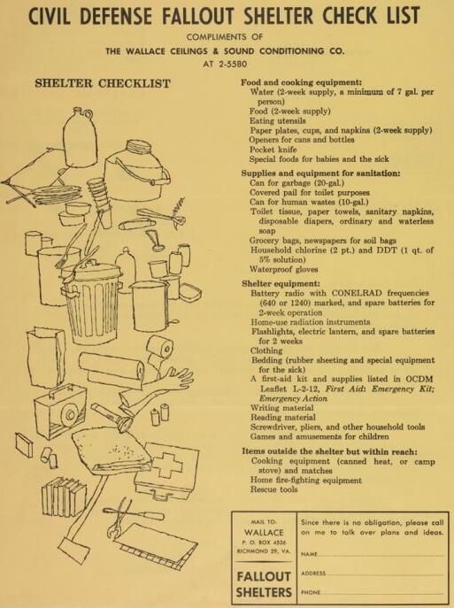 CIVIL DEFENSE FALLOUT SHELTER CHECK LIST COMPLIMENTS. OF 'THE WALLACE ...