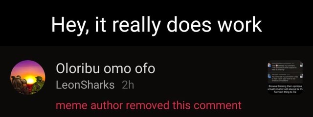 Hey, it really does work Oloribu omo ofo LeonSharks meme author removed ...