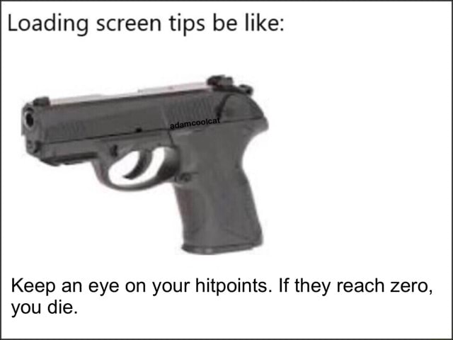 Loading screen tips be like: Keep an eye on your hitpoints. If they ...
