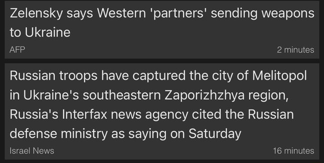 Zelensky says Western 'partners' sending weapons to Ukraine AFP 2 ...