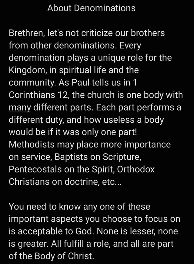 About Denominations Brethren, let's not criticize our brothers from ...