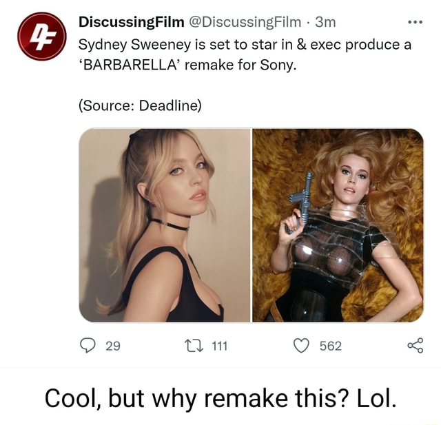 DiscussingFilm @DiscussingFilm Sydney Sweeney is set to star in & exec ...