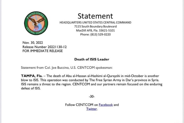 Statement HEADQUARTERS UNITED STATES CENTRAL COMMAND 7115 South ...