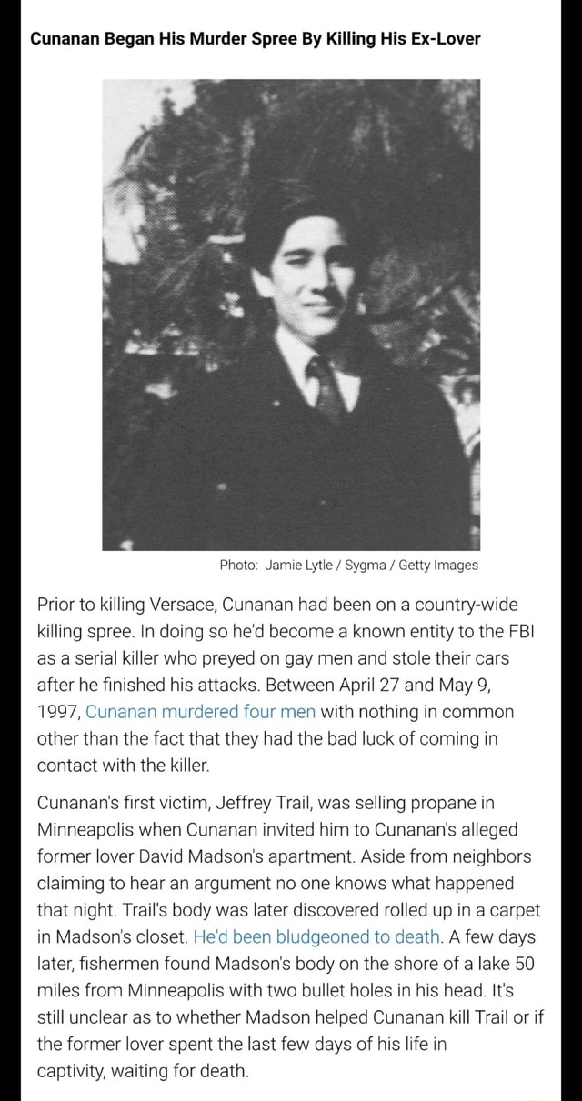 Cunanan Began His Murder Spree By Killing His Ex-Lover Photo: Jamie ...