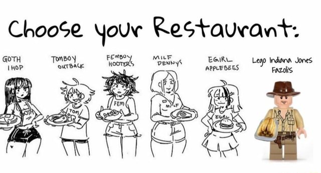 Choose Your Kestaurant Hooters Goth Outback Lego Indiana Jones Thop