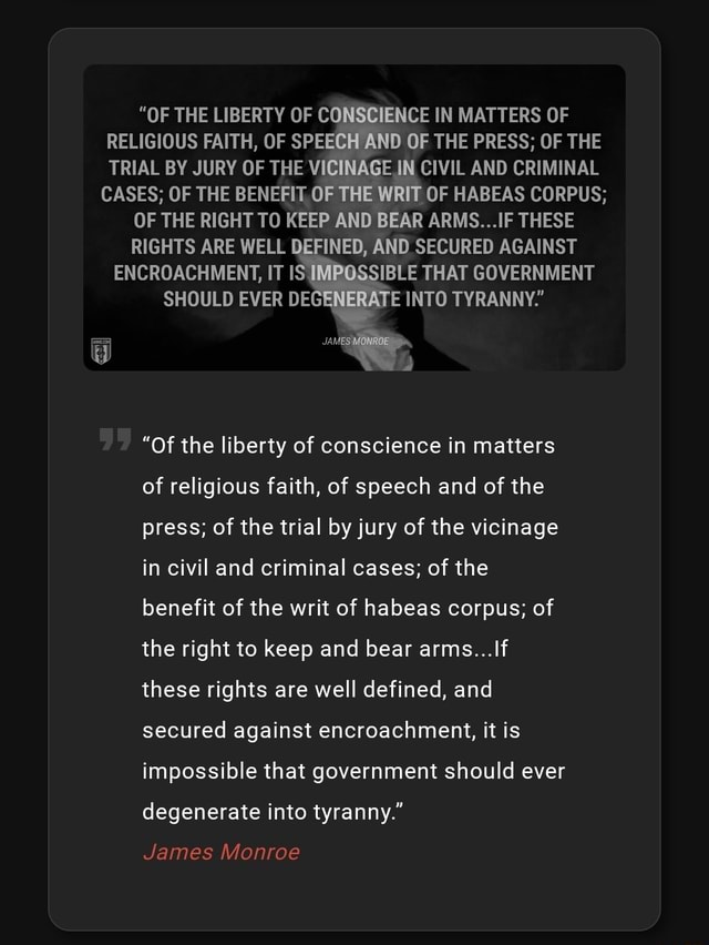 "OF THE LIBERTY OF CONSCIENCE IN MATTERS OF RELIGIOUS FAITH, OF SPEECH ...