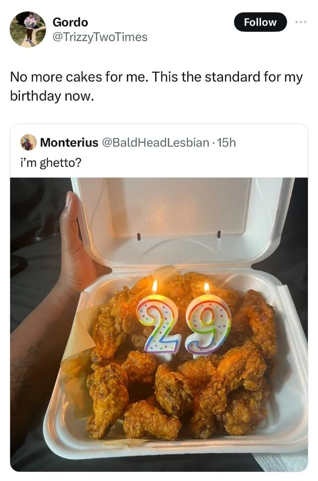 @TrizzyTwoTimes No more cakes for me. This the standard for my birthday ...