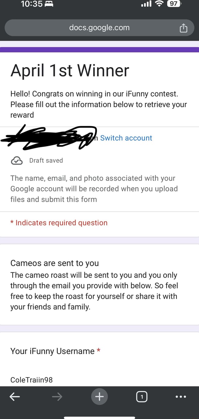 April Winner Hello! Congrats on winning in our iFunny contest. Please ...