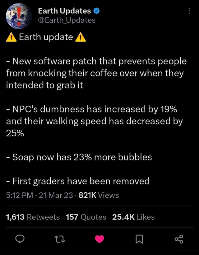 Earth Updates @Earth Updates Earth update - New software patch that ...