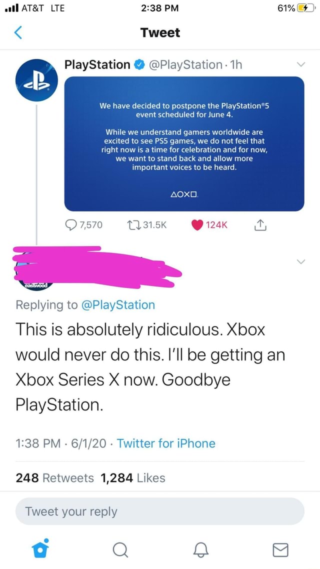 Tweet PlayStation @ @PlayStation- We have decided to postpone the event ...