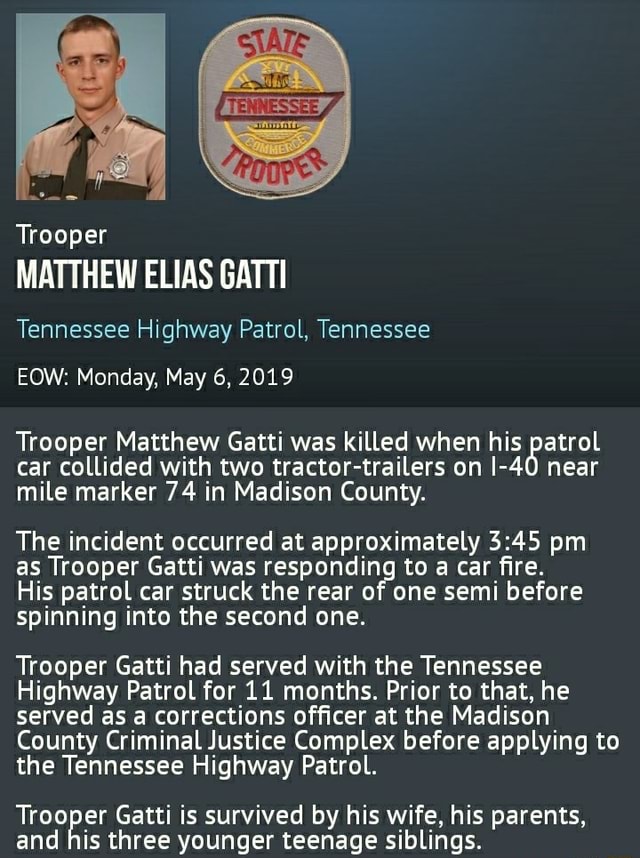Trooper MATTHEW ELIAS GATT Tennessee Highway Patrol, Tennessee EOW ...