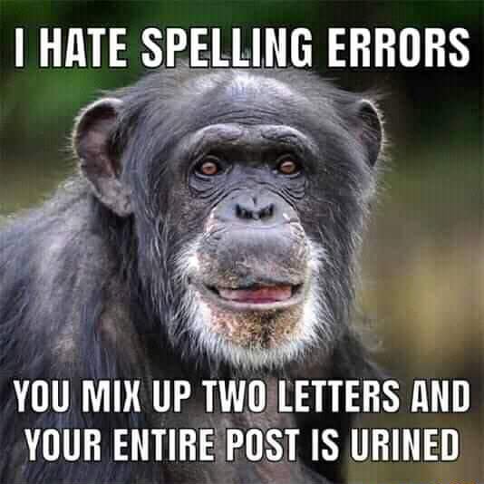 I HATE SPELLING ERRORS YOU MIX UP TWO) LETTERS AND YOUR ENTIRE. POST IS URINED - iFunny