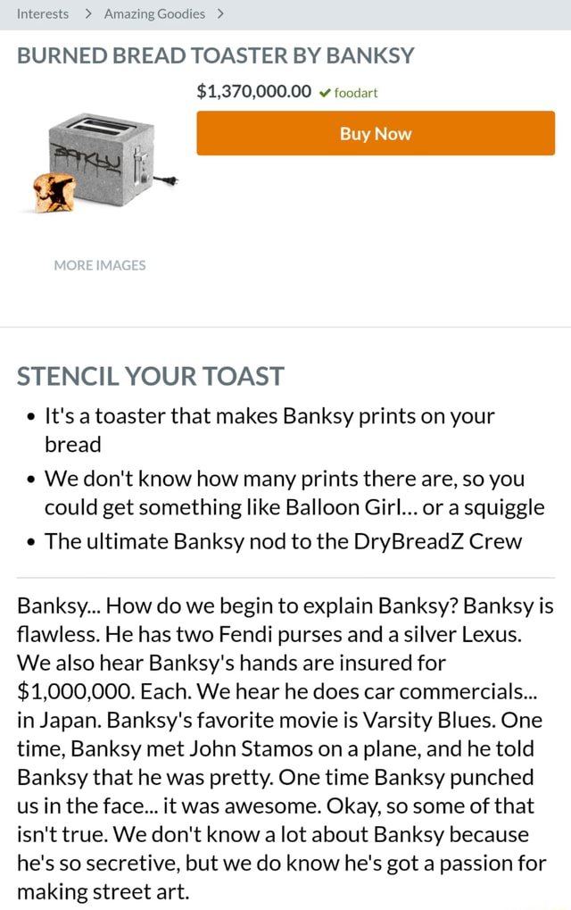 Burned Bread Toaster by Banksy - Interests > Amazing Goodies > BURNED ...