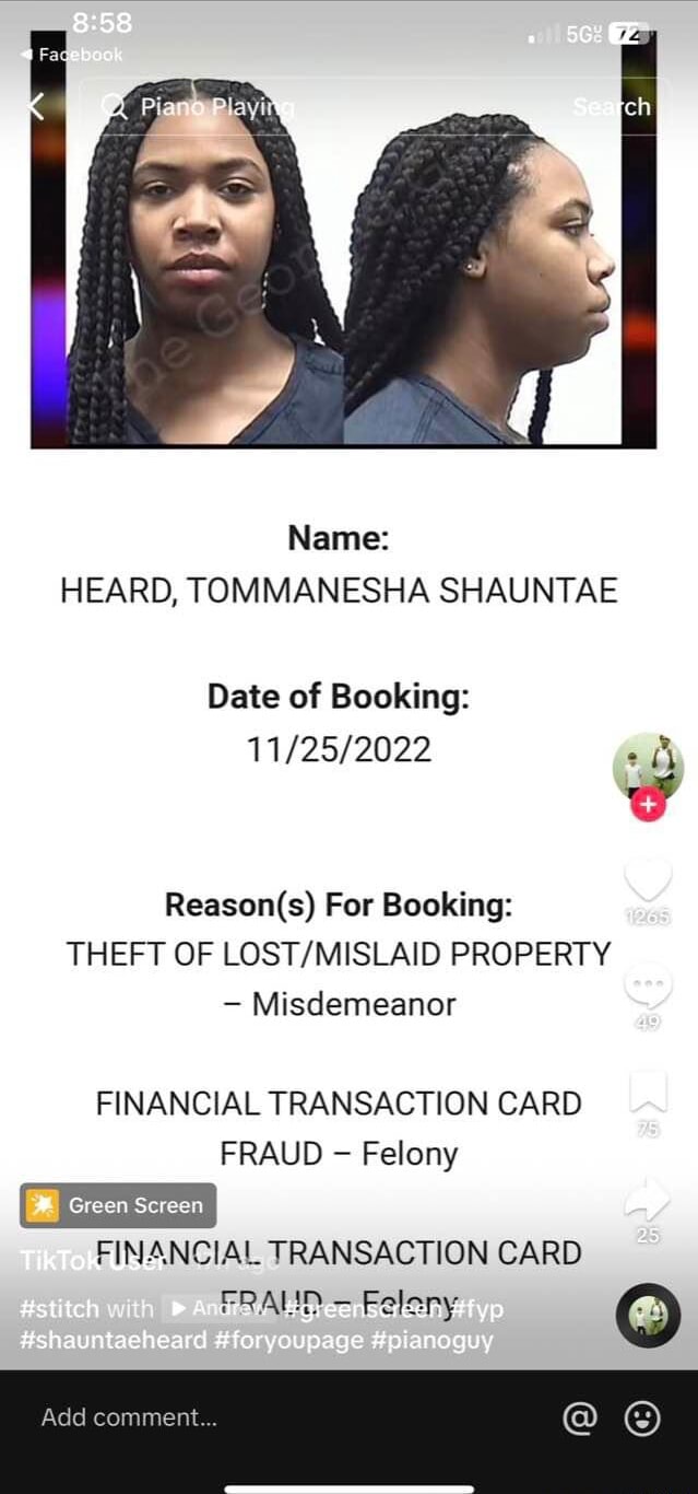 Name: HEARD, TOMMANESHA SHAUNTAE Date of Booking: For Booking: THEFT OF ...