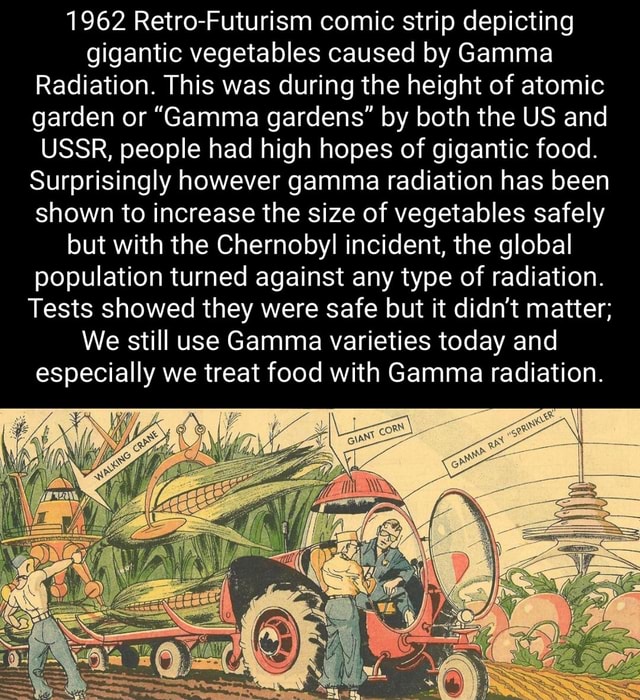 1962 Retro-Futurism comic strip depicting gigantic vegetables caused by ...