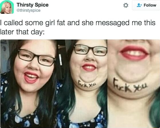 Thirsty Spice Follow I called some girl fat and she messaged me this ...