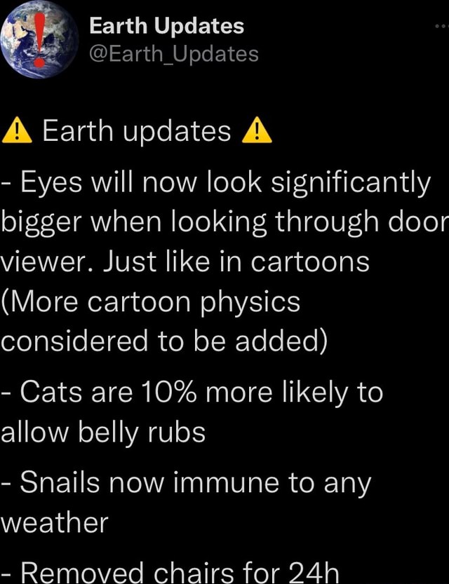 Earth Updates @Earth_Updates Earth updates - Eyes will now look ...