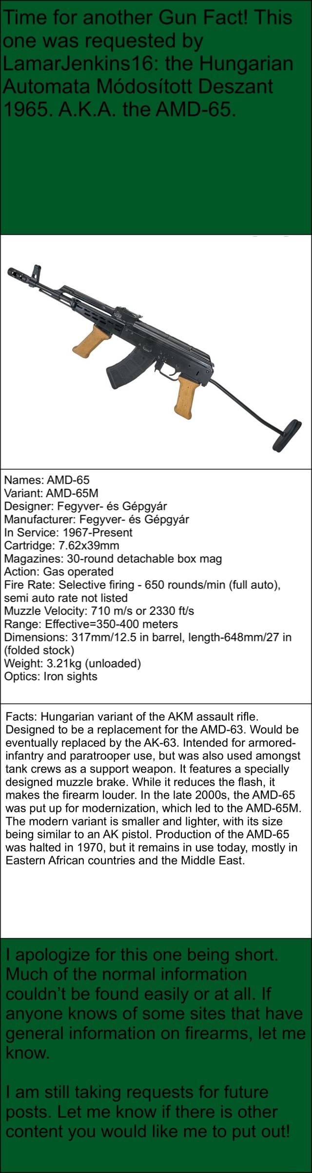 Names: AMD-65 Variant: AMD-65M Designer: Fegyver- és Gépgyár ...