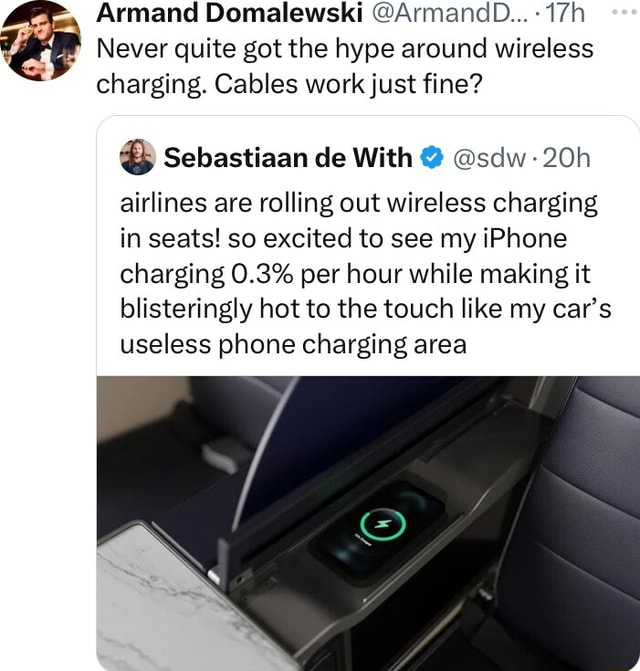 Armand Domalewski @ArmandbD... Never quite got the hype around wireless ...