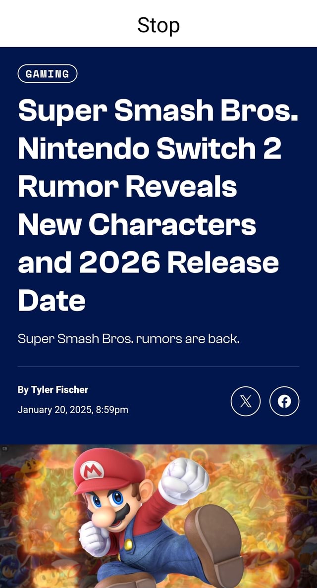 Stop Super Smash Bros. Nintendo Switch 2 Rumor Reveals New Characters and 2026 Release Date ...