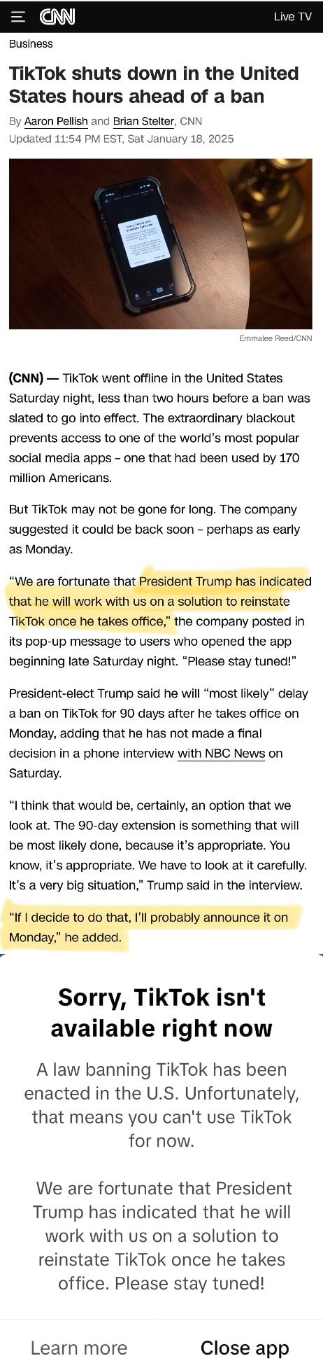 Business TikTok shuts down in the United States hours ahead of a ban By ...