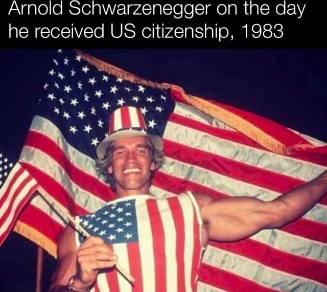 Arnold schwarzenegger on the day he received US citizenship, 1983 ar ...