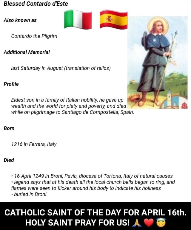 Blessed Contardo d'Este I isO KNOWN as Contardo the Pilgrim Additional ...