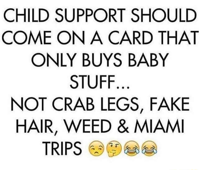 CHILD SUPPORT SHOULD COME ON A CARD THAT ONLY BUYS BABY STUFF... NOT ...