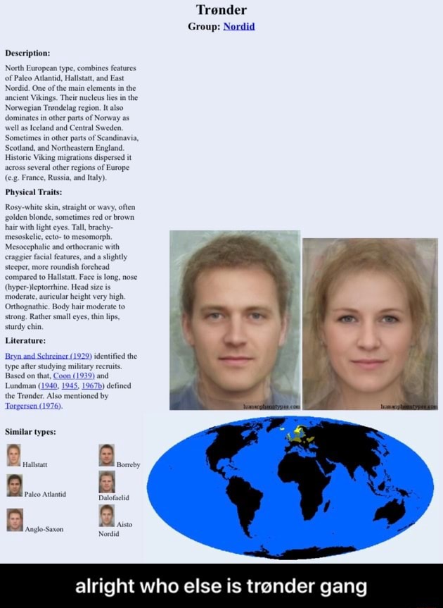 Tronder Group: Nordid Description: North European type, combines ...