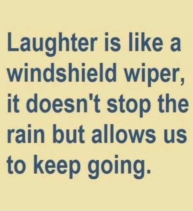 Laughter is like a windshield wiper, it doesn't stop the rain but ...