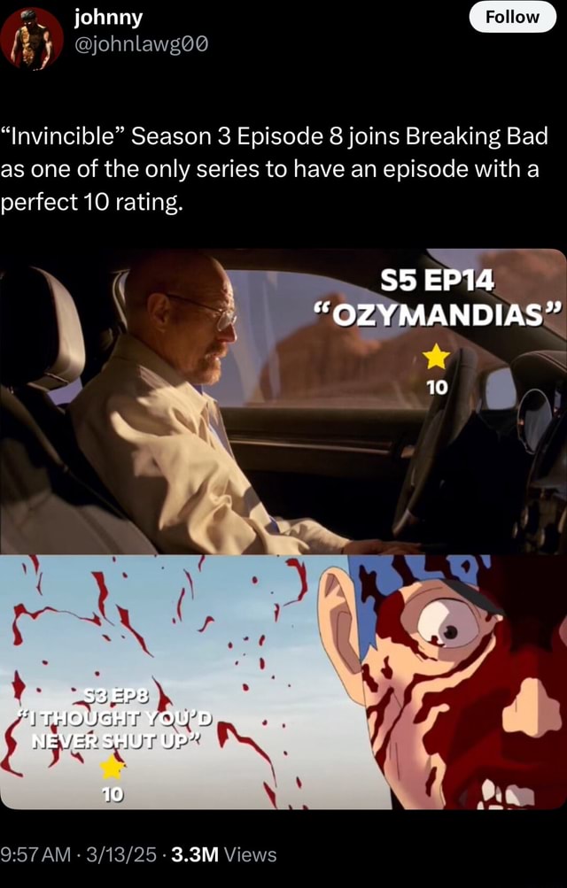 Johnny Follow "Invincible" Season 3 Episode 8 joins Breaking Bad as one ...