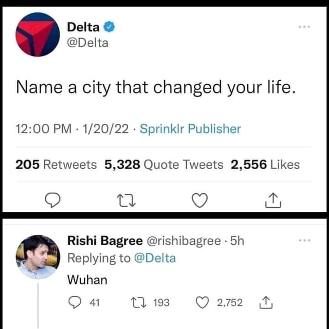 Delta @Delta Name a city that changed your life. PM - Sprinklr ...