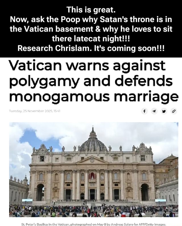This is great. Now, ask the Poop why Satan's throne is in the Vatican ...